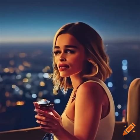 Emilia Clarke Enjoying A Night Overlooking Los Angeles On Craiyon