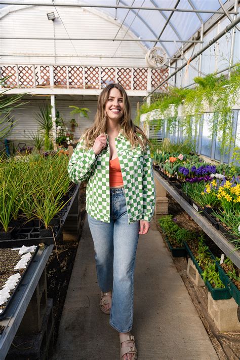 Carlys Green And White Checkered Jean Jacket Cypress Boutique