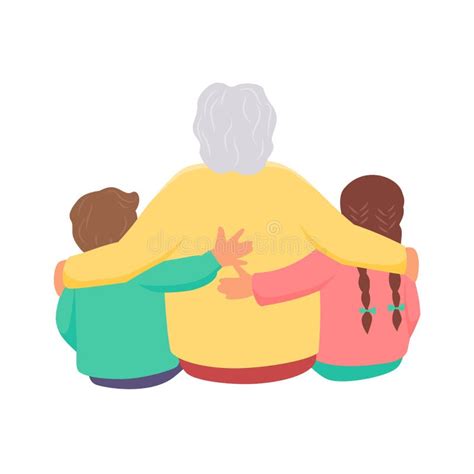 Grandmother Hugging Granddaughter And Grandson Stock Vector