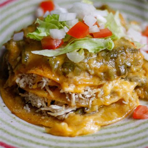 New Mexico Green Chile Stacked Chicken Enchilada Recipe Explore Cook Eat