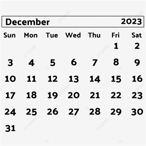 2023 تقويم ديسمبر مع مربع 2023 تقويم سنه جديده Png والمتجهات للتحميل