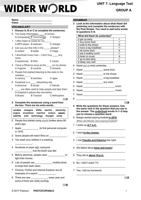 5645892 Wider World 1 Unit 7 Language Test Marina78