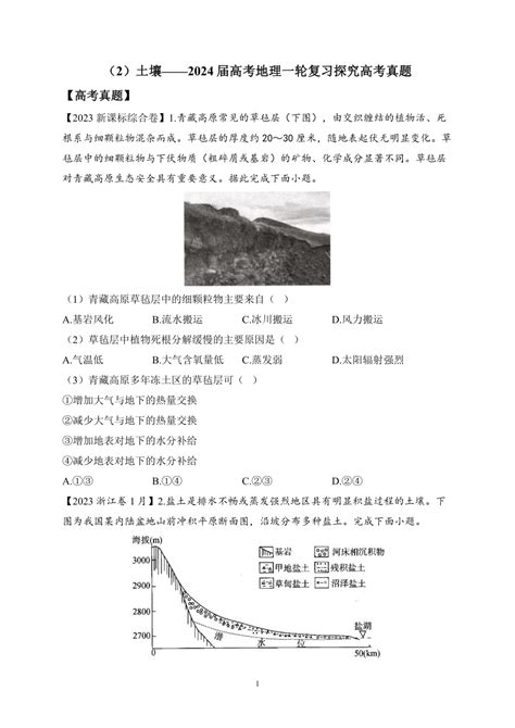 土壤——2024届高考地理一轮复习探究高考真题【新高考】（含解析） 21世纪教育网