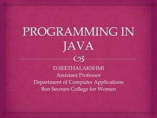 PROGRAMMING IN JAVA Unit Pptx Programming Languages Computing