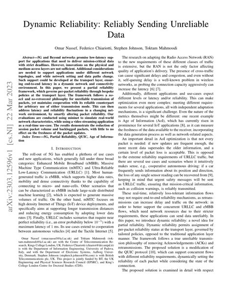 Pdf Dynamic Reliability Reliably Sending Unreliable Data