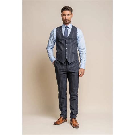 Invincible Herre Marineblå Nålestribet Vest Køb Online Happy Gentleman