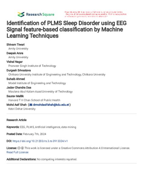 Pdf Identification Of Plms Sleep Disorder Using Eeg Signal Feature
