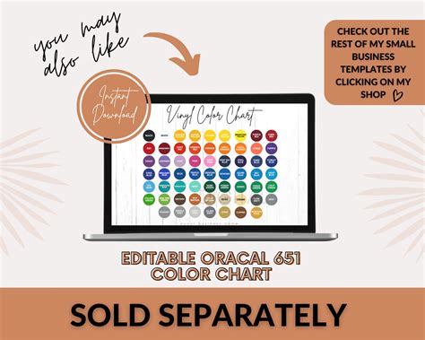 Editable Cricut Vinyl Color Chart Permanent Vinyl Color Chart Etsy