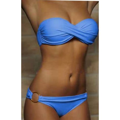 Maillot De Bain Deux Pièces Bandeau Push Up Bleu