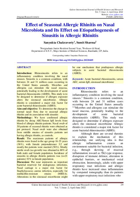 Pdf Effect Of Seasonal Allergic Rhinitis On Nasal Microbiota And Its