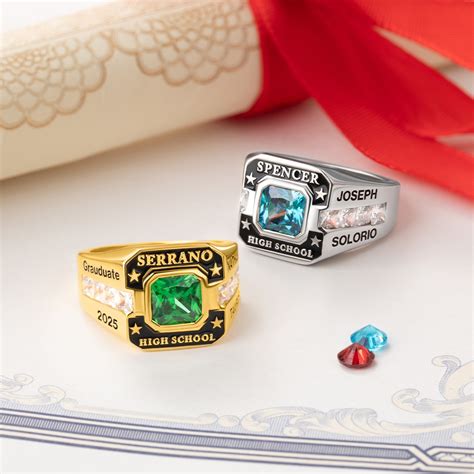 Personalized Square Birthstone Class Memorial Ring Custom Message High