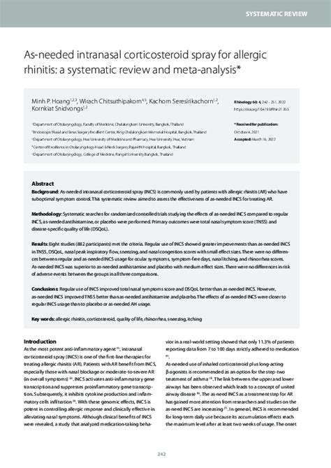 Pdf As Needed Intranasal Corticosteroid Spray For Allergic Rhinitis A Systematic Review And