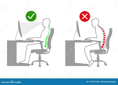 Ergonomics At Workplace Man Correct Sitting Posture Black And White