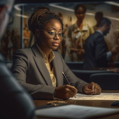 Premium Photo A Woman Sits At A Table With A Man In A Suit And Glasses
