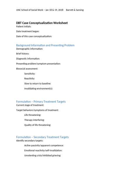 Dbt Case Conceptualization Worksheet Pdf