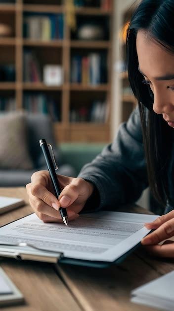Premium Photo Close Up Of Woman Filling Application Form