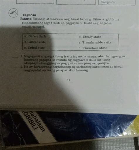 Kompyuter Tayahin Panuto Basahin At Unawain StudyX