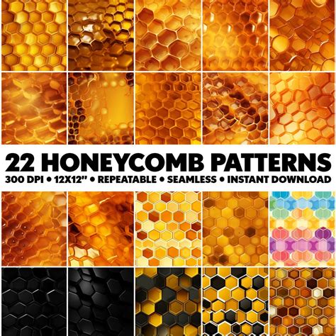 22 Honeycomb Patterns Bee Seamless Patterns Honey Repeatable Honeycomb