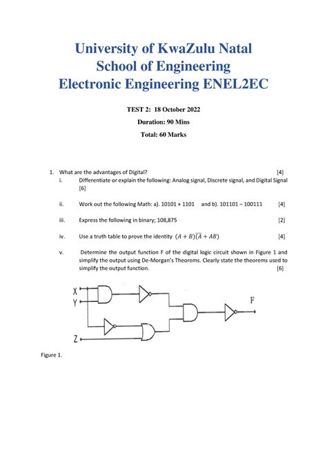 Test 2 Past Test University Of Kwazulu Natal School Of Engineering