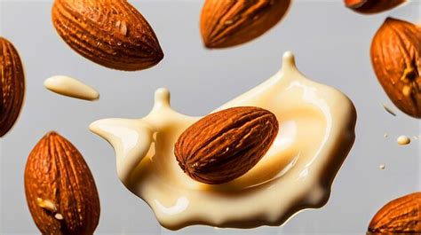 Assemblage Of Png Almonds With A Milk Splash Isolated On A Clear