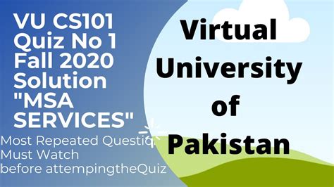 CS101 Quiz No 1 Solution Fall 2020 Virtual University VULMS YouTube