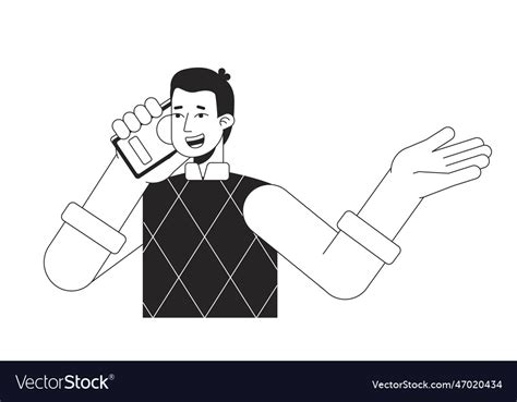 Extroverted Man Having Conversation On Phone Bw Vector Image