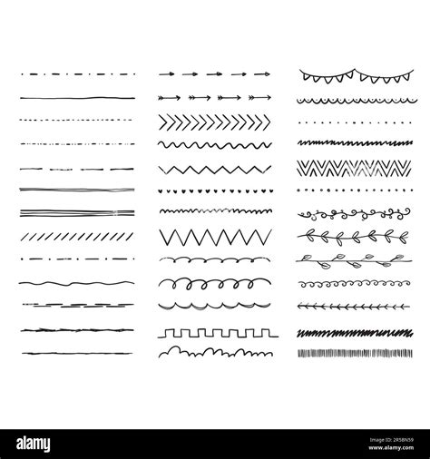 set of hand drawn line strokes elements vector illustration stock
