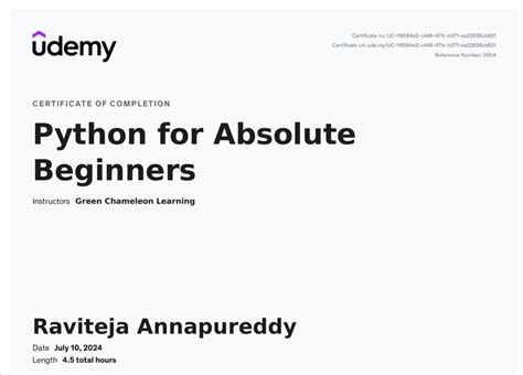 Raviteja A On Linkedin Python Python Udemy Certification