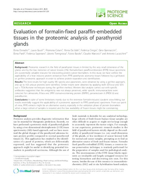 Pdf Evaluation Of Formalin Fixed Paraffin Embedded Tissues In The Proteomic Analysis Of