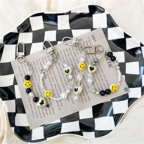 블랙 스마일 비즈 키링 만들기 세트 스트랩 Diy 키트 4종 핸드폰 휴대폰 스마트폰 줄 재료 동대문 부자재 자재 가방 걸이 101box