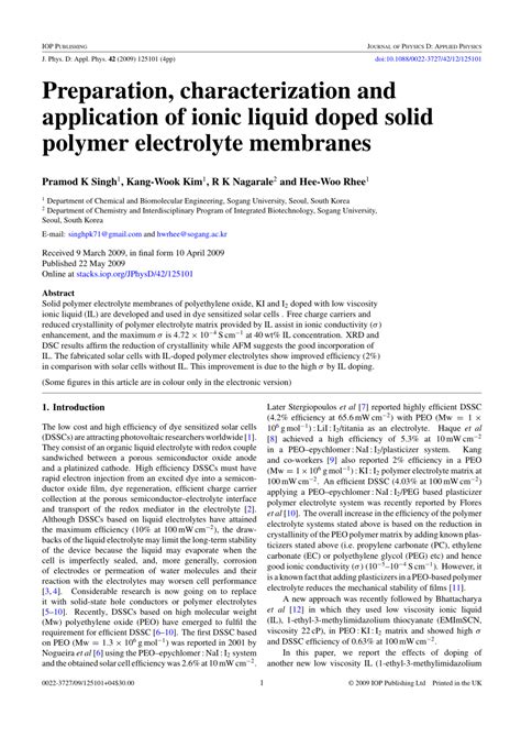 Pdf Preparation Characterization And Application Of Ionic Liquid Doped Solid Polymer