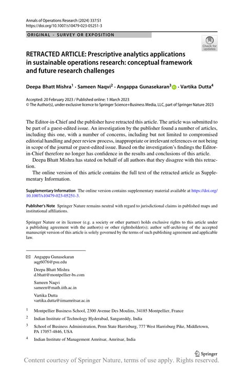 Prescriptive Analytics Applications In Sustainable Operations Research