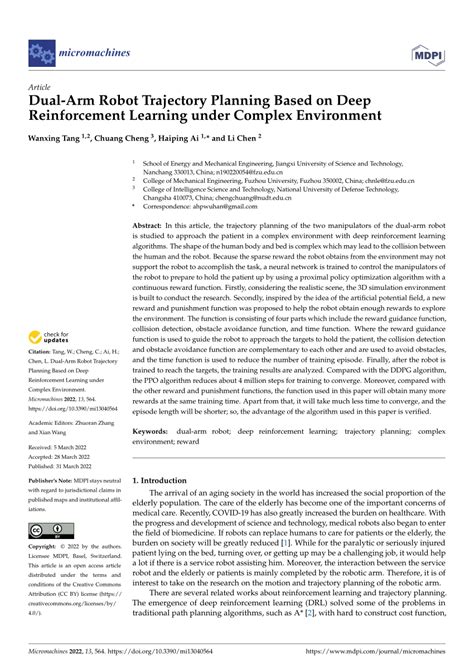 Pdf Dual Arm Robot Trajectory Planning Based On Deep Reinforcement Learning Under Complex