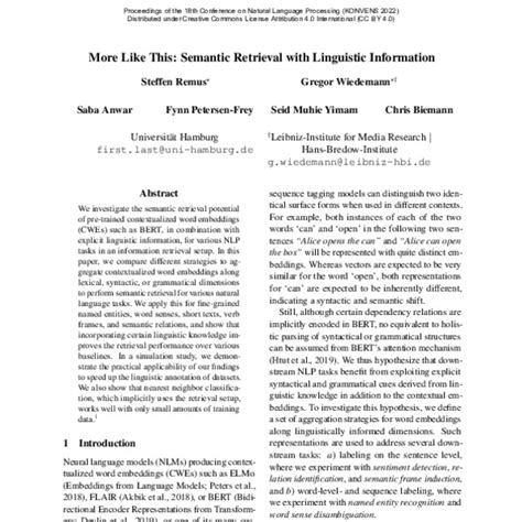 More Like This Semantic Retrieval With Linguistic Information Acl