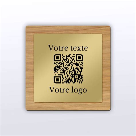 Plaque Qr Code Carrée En Bois Aspect Laiton