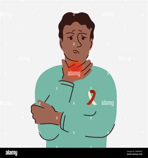 Afro Man With Thyroid Gland Disease Throat Cancer Illustration Male