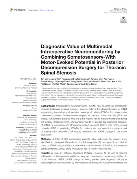 Pdf Diagnostic Value Of Multimodal Intraoperative Neuromonitoring By