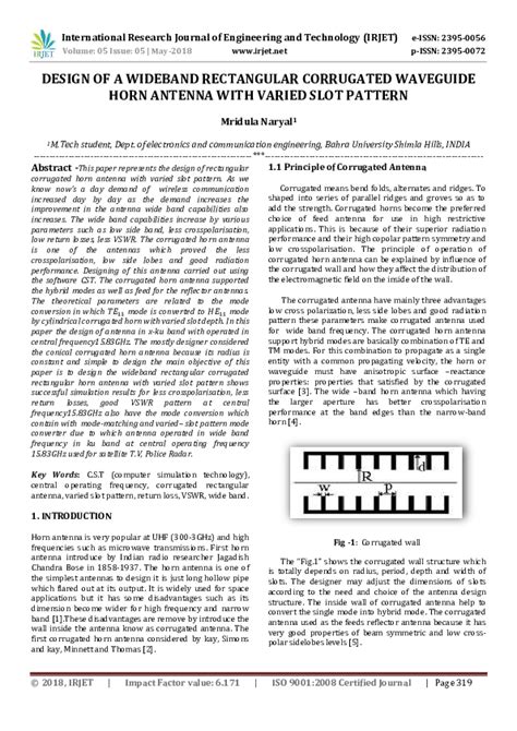 Pdf Design Of A Wideband Rectangular Corrugated Waveguide Horn Antenna With Varied Slot Pattern