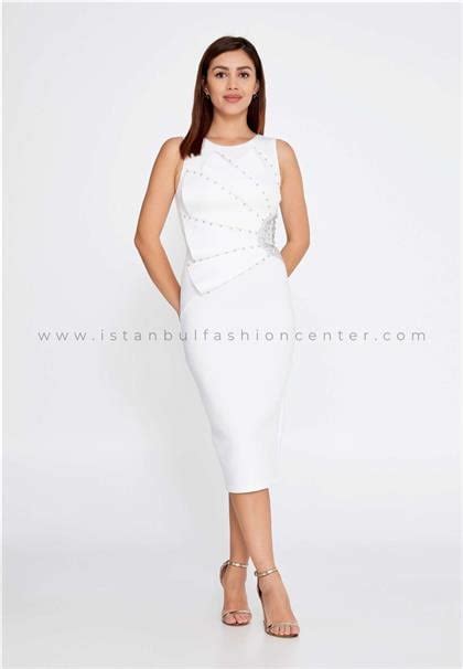Gygess Sleeveless Midi Cotton Column Regular White Evening Dress