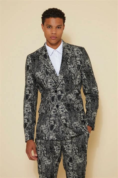 Mens Skinny Double Breasted Textured Suit Jacket Boohoo Uk
