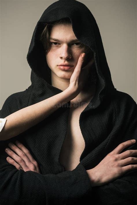 Skin Concept Man With Young Healthy Skin Hand Touch Face Skin Of