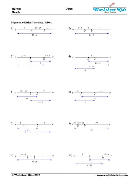 Segment Addition Postulate Worksheets With Answer Keys Free Pdf