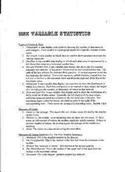 Statistics One Variable Stats By MathSage Apothecary Shoppe TPT