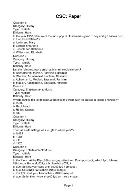Csc180 Example 10 Csc Paper Question 1 Category History Type