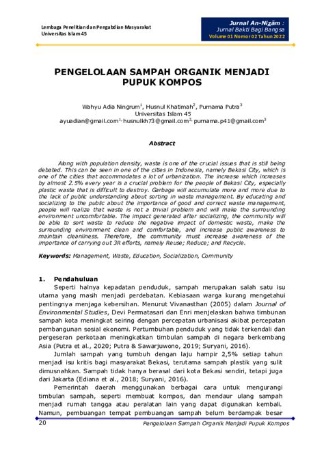 Pdf Pengelolaan Sampah Organik Menjadi Pupuk Kompos