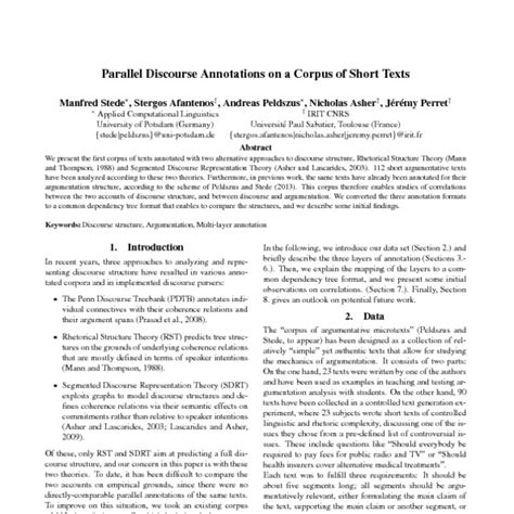 Parallel Discourse Annotations On A Corpus Of Short Texts Acl Anthology