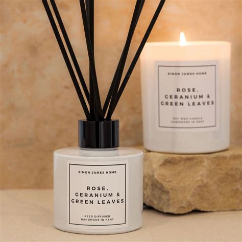 Rose Geranium And Green Leaves Candle And Diffuser Bundle