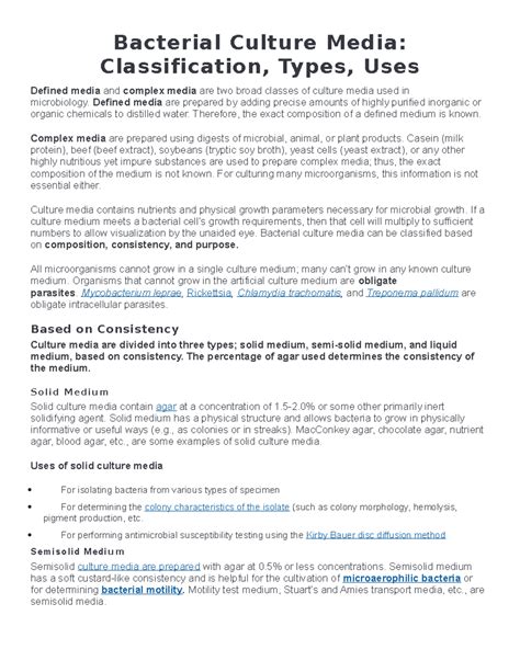 Bacterial Culture Media Classification At Mark Hammett Blog