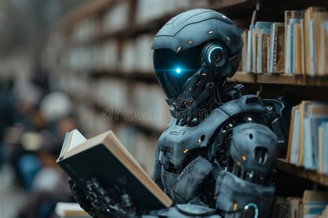 Robot Reading Book In Library Stock Image Image Of Character Space