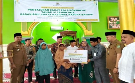 Baznas Siak Salurkan Zakat Pola Konsumtif Tahap IV Rp 120 Juta Untuk